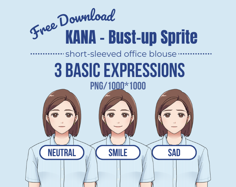 [FREE] Kana – Office NPC Sprite (Bust-up) by Taniya Talent Agency
