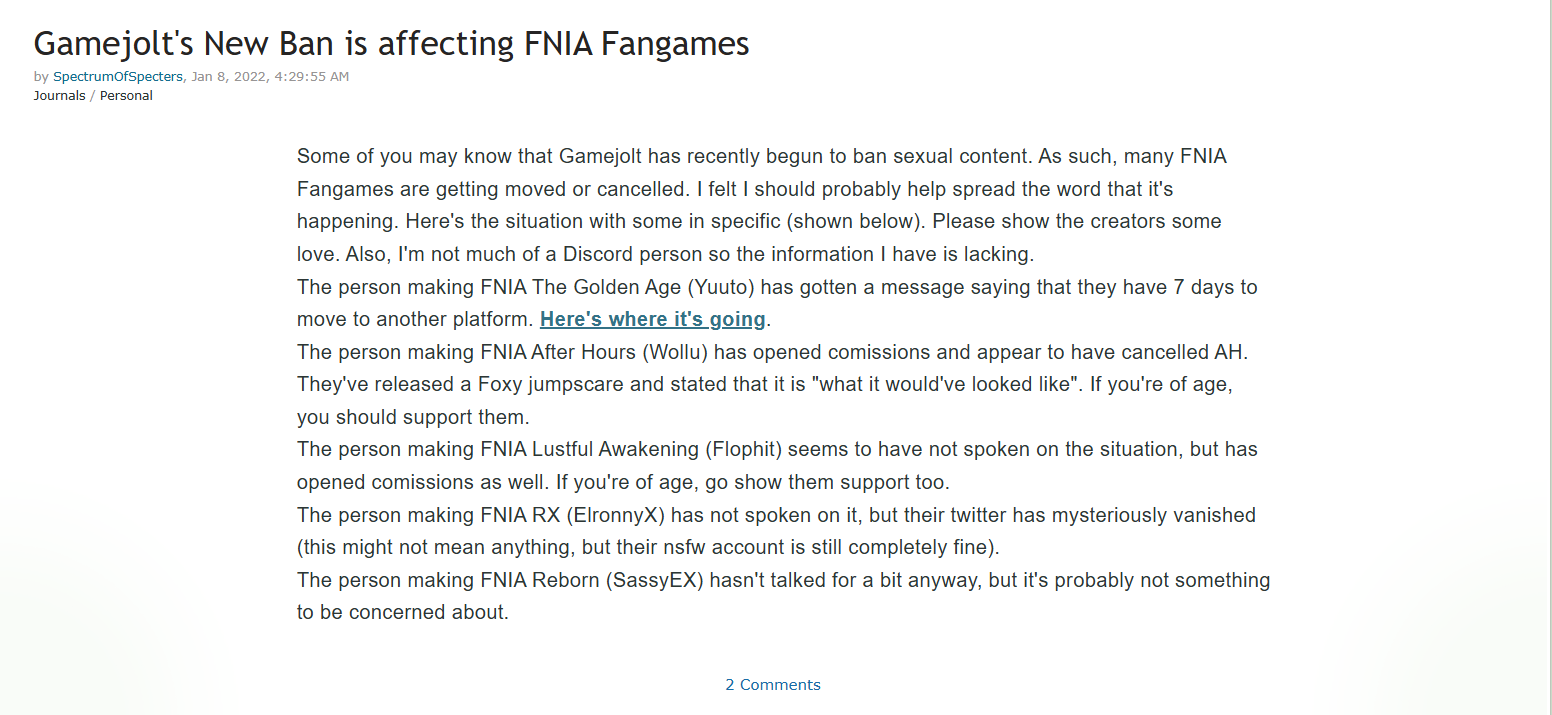 (REUPLOAD) Gamejolt's New Ban is affecting FNIA Fangames - Five Nights ...