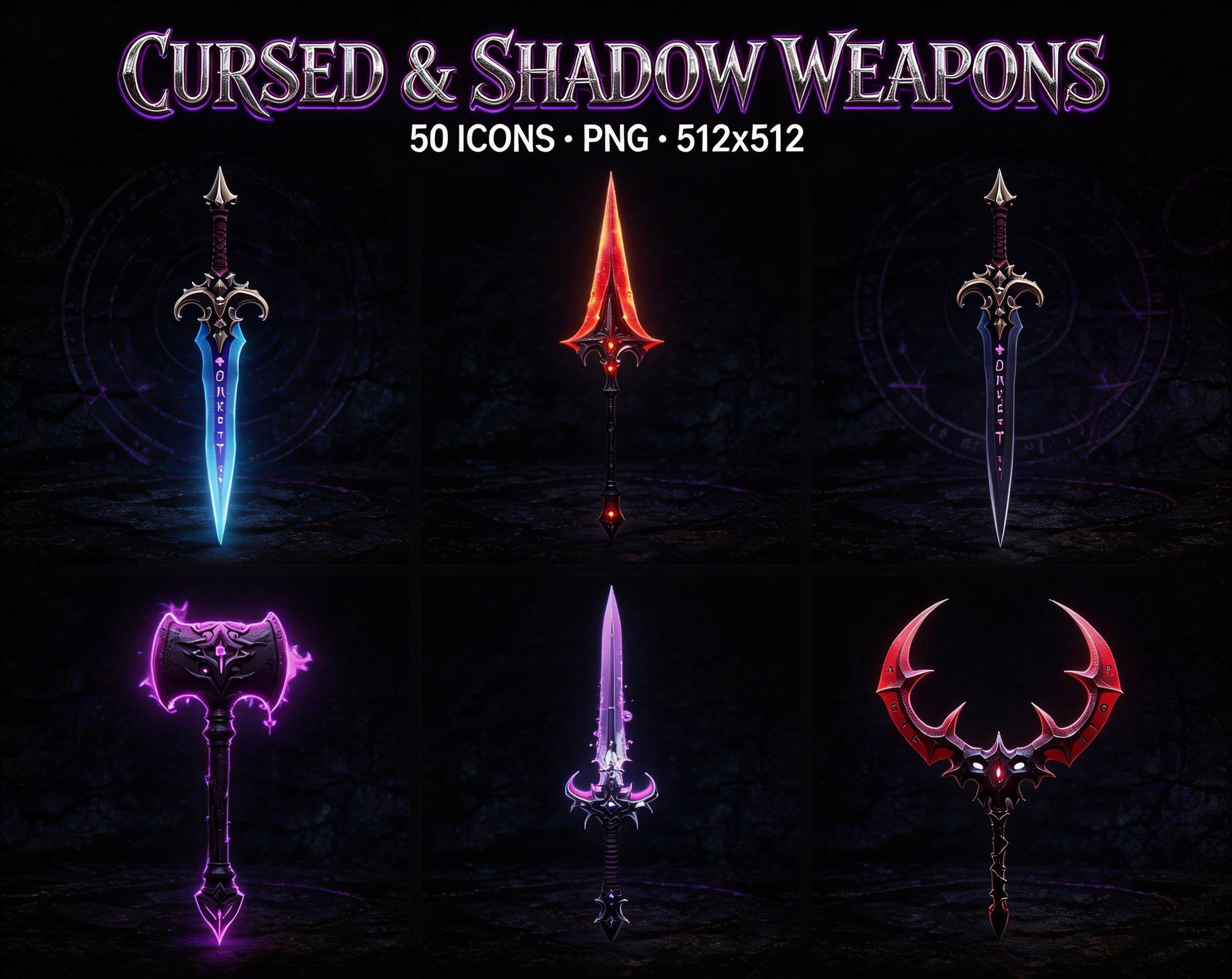 RPG Weapon Icons Pack – Cursed & Shadow (50 Icons) by Bigwan Studio