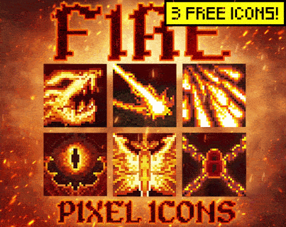 Fire Spells – 32x32 Pixel Art Icon Pack (25 RPG Skill Icons) by Fly