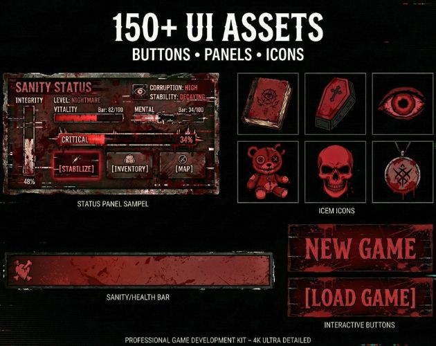 Horror UI Pack - Dark Glitch Game Interface by Obscura Vox