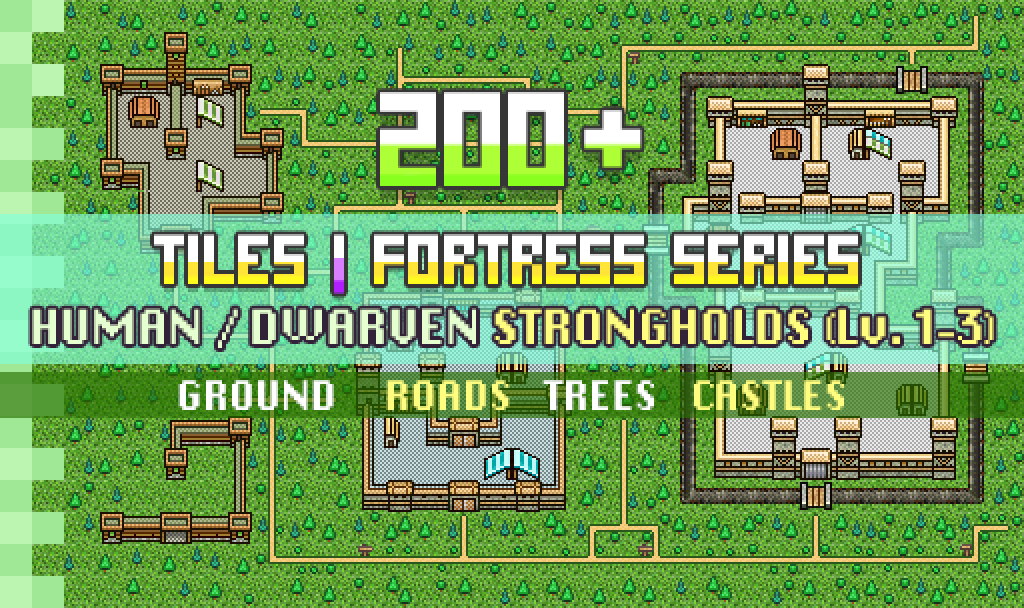 200+ tiles | 16x16 Human & Dwarven Fortress / Citadels (Lv.1–3) by ...