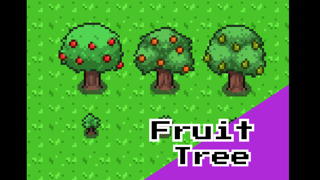 Fruit Trees Pixel Pack – 16x16 Growth Stages + Harvest Items by Maru