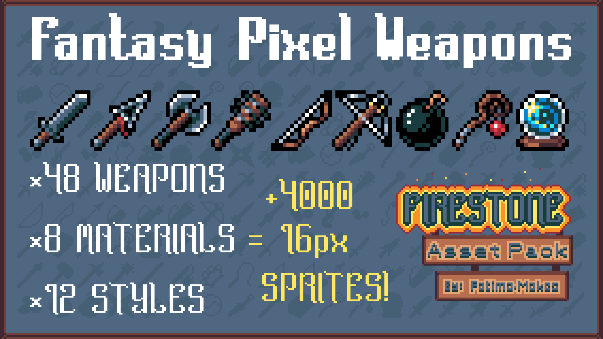 Firestone Valley: Weapons Pack (16x16) by Fatima Makes Games