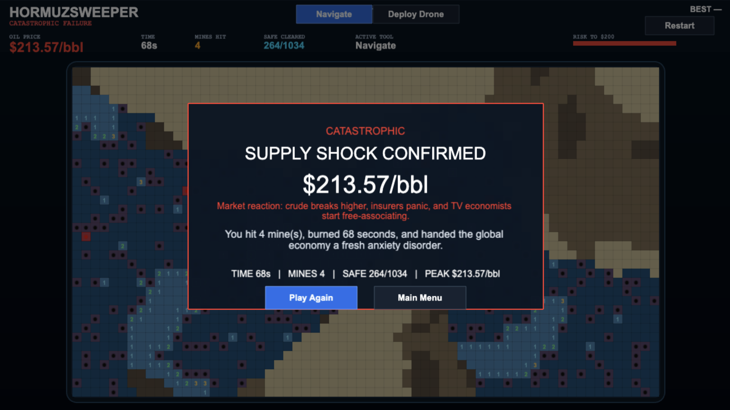 Hormuz Sweeper — browser strategy game about defusing the Strait of ...