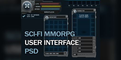 Sci-fi MMORPG UI PSD by Rory Mitchell