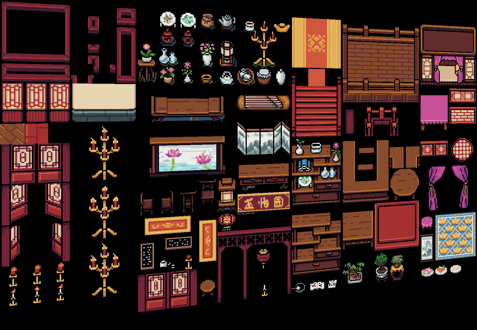 Pixel Art / Ancient Chinese GREEN HOUSE Tileset by Niao_K