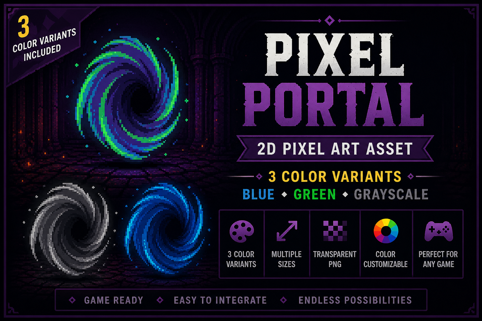 Pixel Portal Pack – Free 2D Animated Portal Asset by Synapse Forge