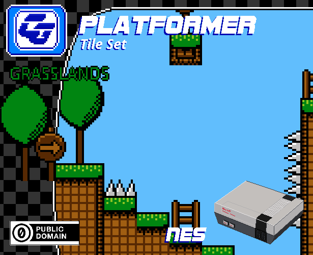 Platformer Assets Tile Set 'Greenlands' NES by chasersgaming