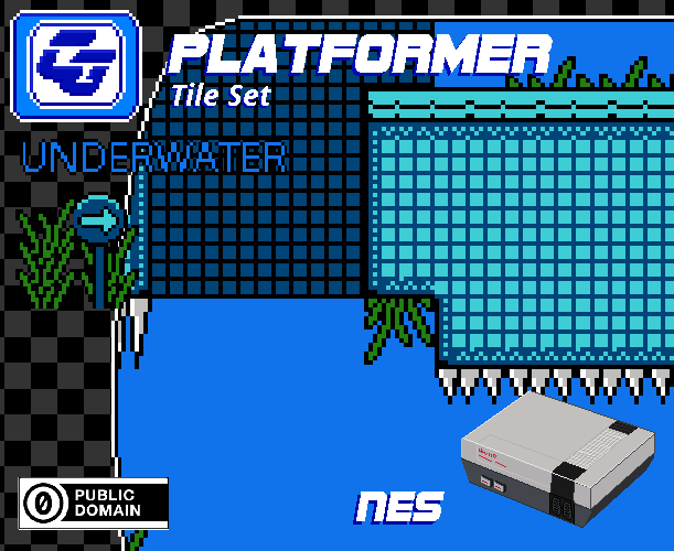 Platformer Asset Tile Set 'UnderWater Lands' NES by chasersgaming