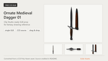 Ornate Medieval Dagger 01 - Free CC0 GLB 3D Prop by Eclair Assets