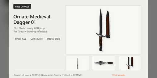 Ornate Medieval Dagger 01 - Free CC0 GLB 3D Prop by Eclair Assets