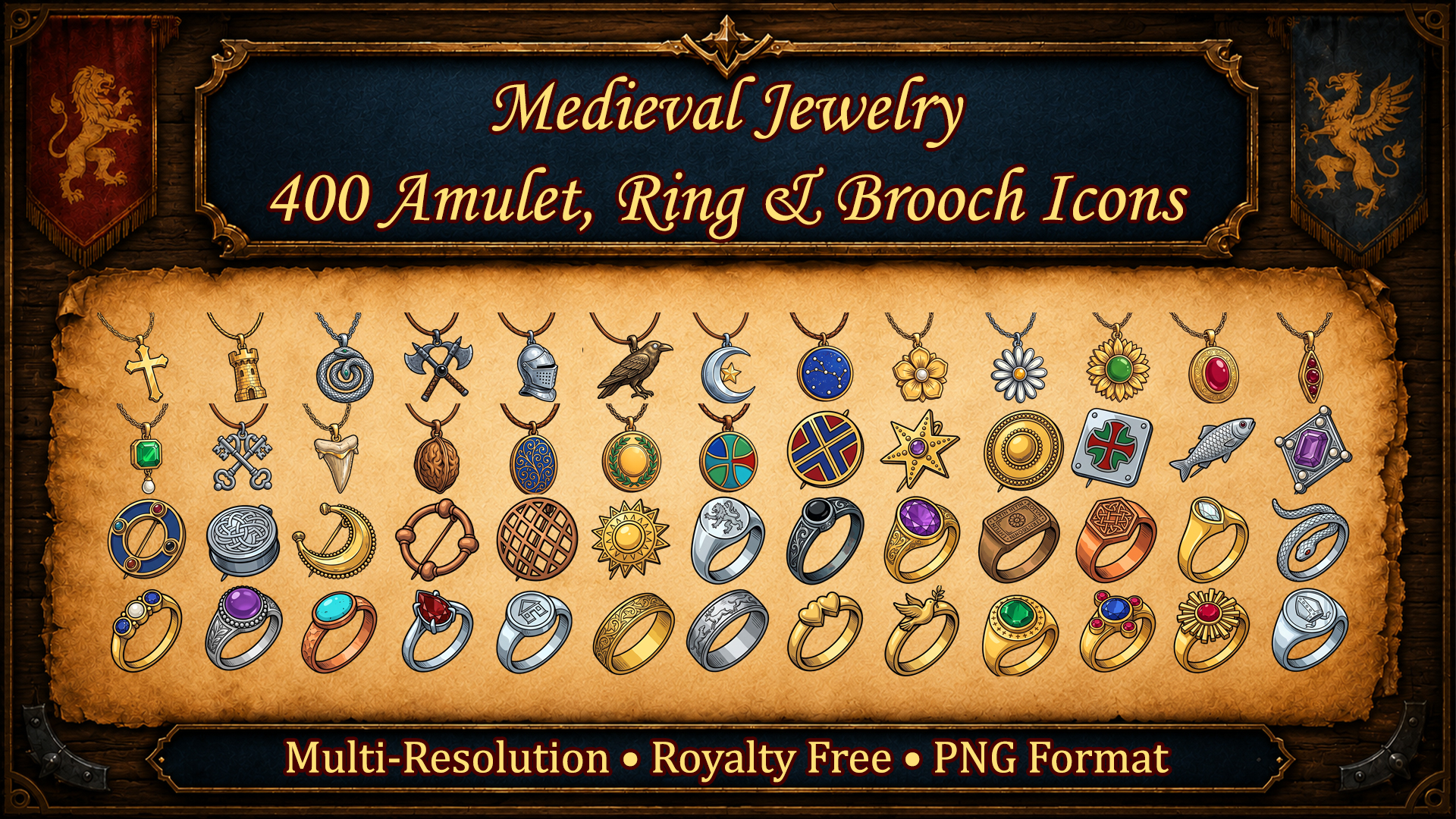 32 icons from this pack are now free to try - 400 Medieval Amulet, Ring ...