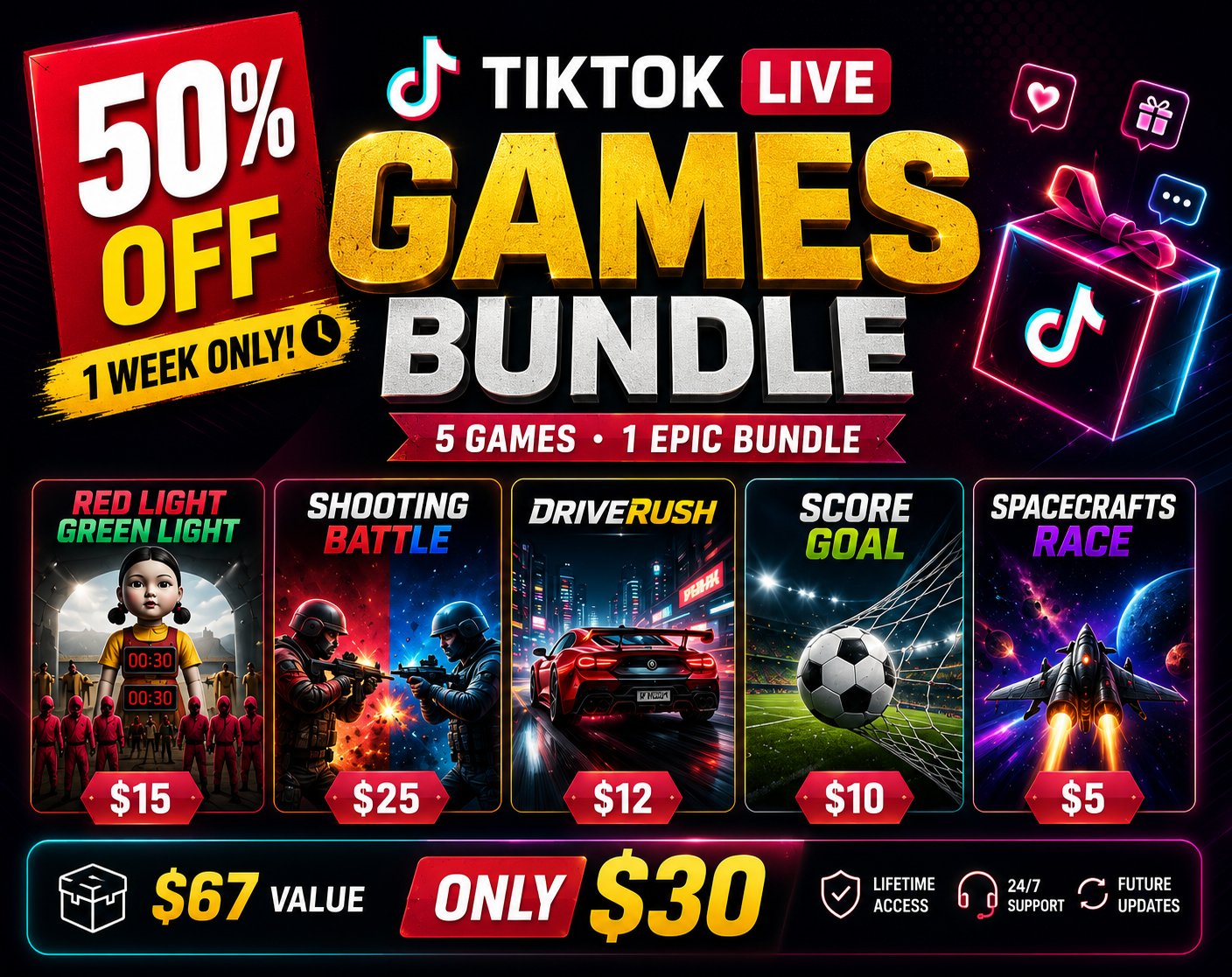 🎮 TikTok LIVE Games Bundle – 50% OFF (1 Week Only!) - itch.io