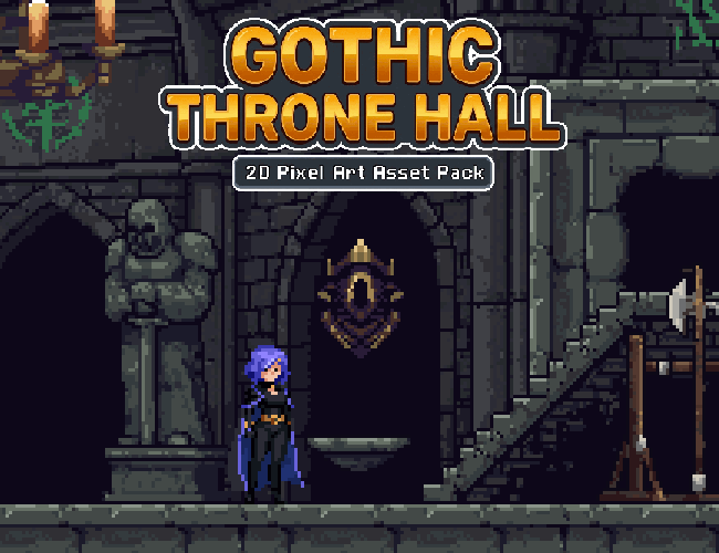 Gothic Throne Hall – 2D Pixel Art Asset Pack by Pozac