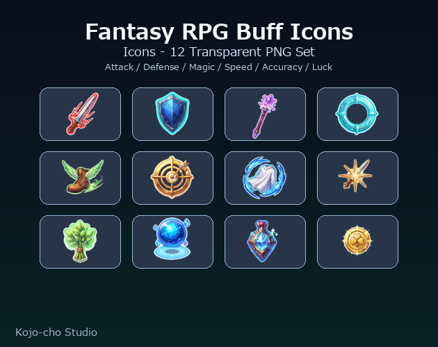 Fantasy RPG Buff, Boost & Support Icons - 12 Transparent PNG Set by ...