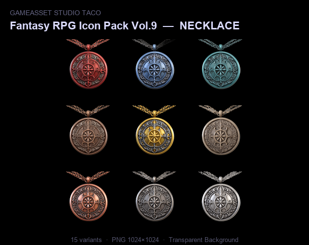 Fantasy Necklace Icon Pack Vol.9 – 45 Icons (5 Elements + 10 Materials ...