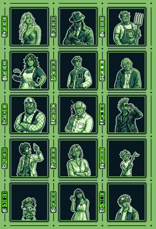 Town's people full screen art - GB Studio Character pack by The Pixel Nook
