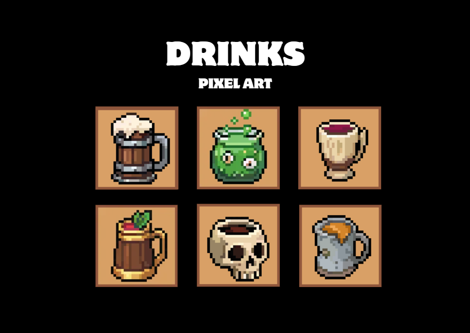 Rpg Drinks Icons Pixel Art by Pixel-Banner