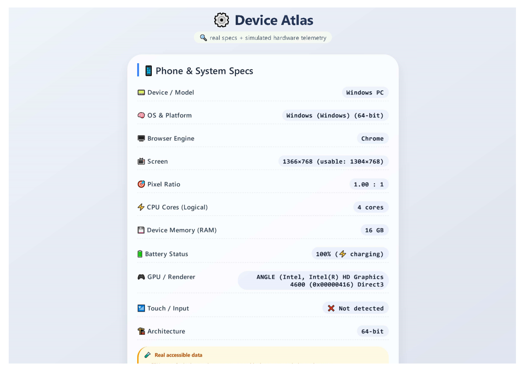 Device Atlas – Real System Info + Simulated Sensors by 2d creator