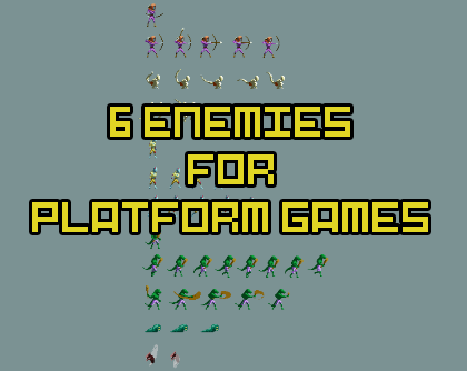 6 Pixel Art Enemies for Platform Games by pixelvspixel