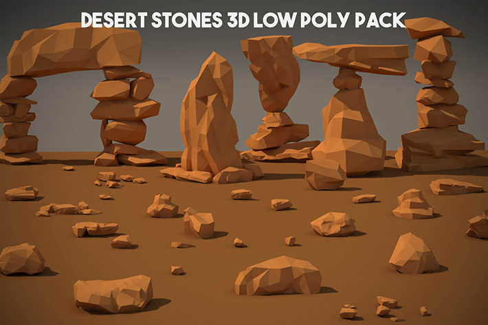 Desert Stone 3D Low Poly Pack by Free Game Assets (GUI, Sprite, Tilesets)