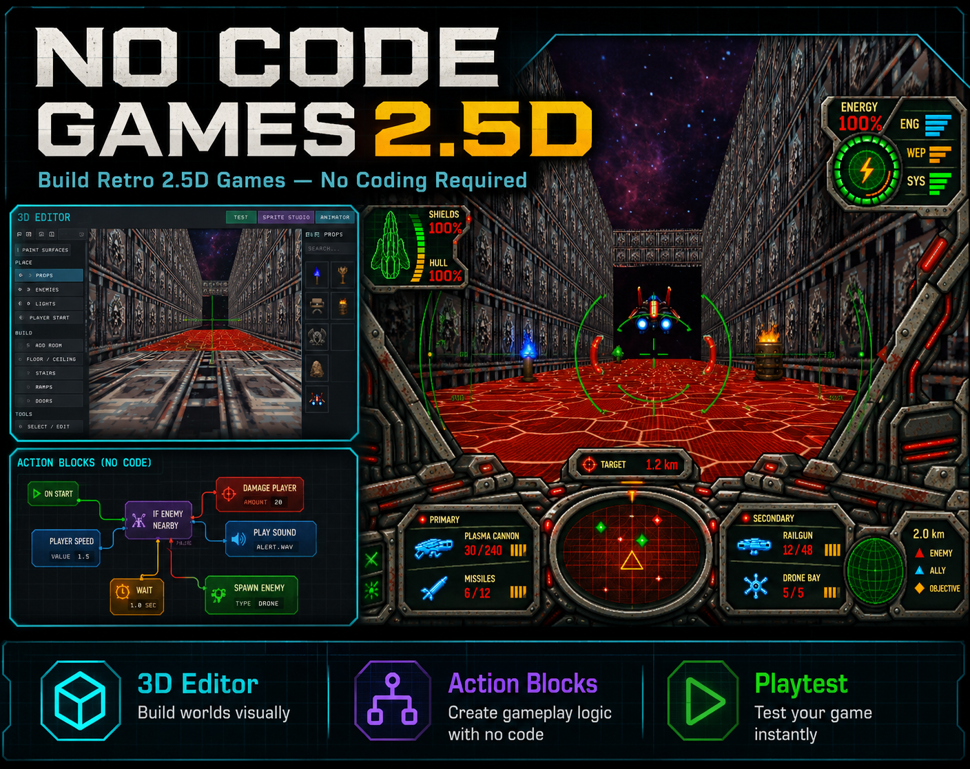 I am currently working on the 2D and 3D editor windows. - No Code Games ...