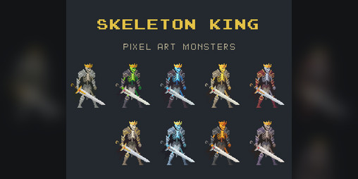 Skeleton King Pixel Art Monster Asset by sanctumpixel