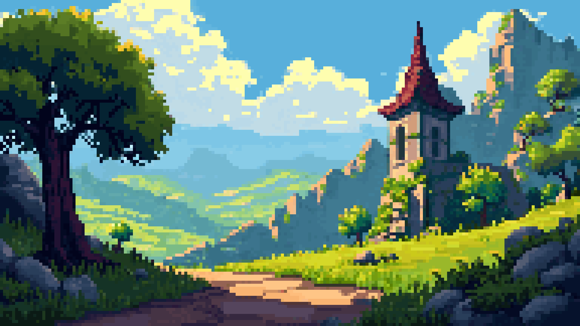 "New Lands" | Pixel Art Fantasy Side Scroller Background by PIXEL_1992