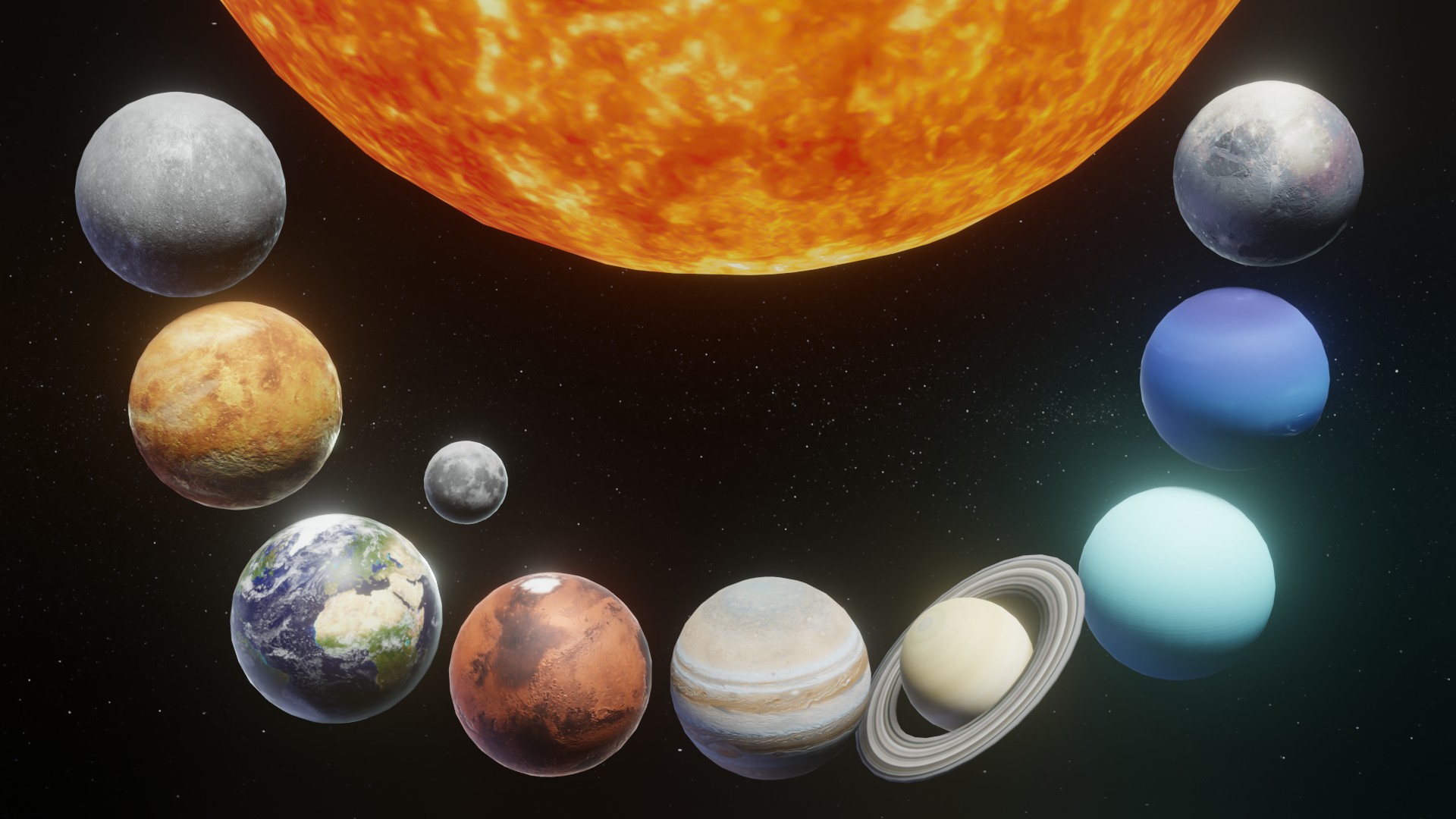 Photorealistic Solar System (Moon Included) 2k Textures 3D Model by 3DDisco
