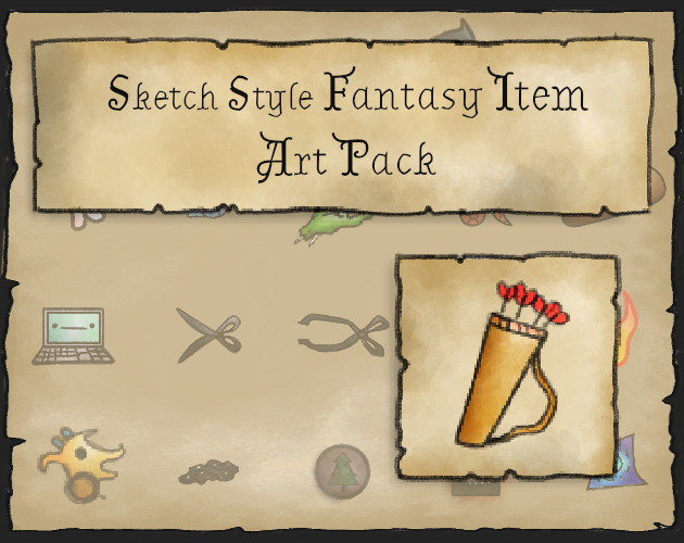 Sketch-style fantasy item art pack by Tartle Games