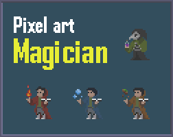 Magician pack - Pixel art Fire Water Earth Magician and Plague doctor ...