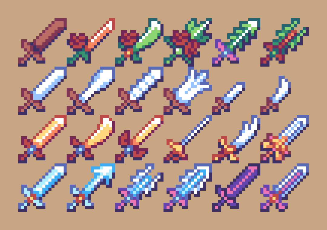 Free Pixel Art Swords 16x16 by Veric