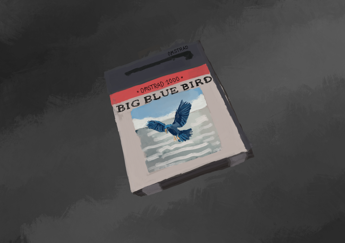 Big Blue Bird by Dog in a Tank