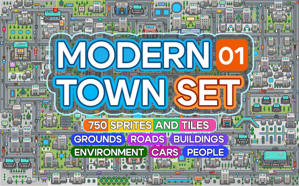 MODERN TOWN SET 01 (750 tiles and sprites) by TriariusKonstantinus