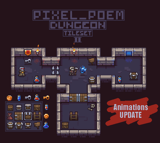 New Animations Set for Free - 2D Pixel Dungeon Asset Pack by Pixel_Poem