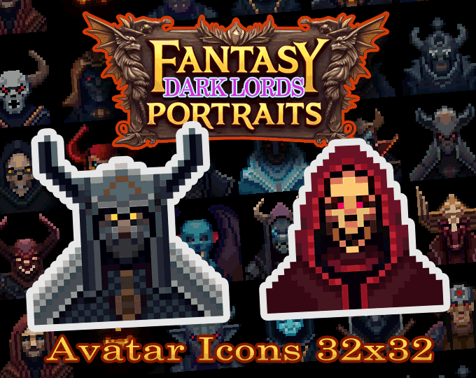 Fantasy Dark Lords Portraits 32x32 by Barely_Games