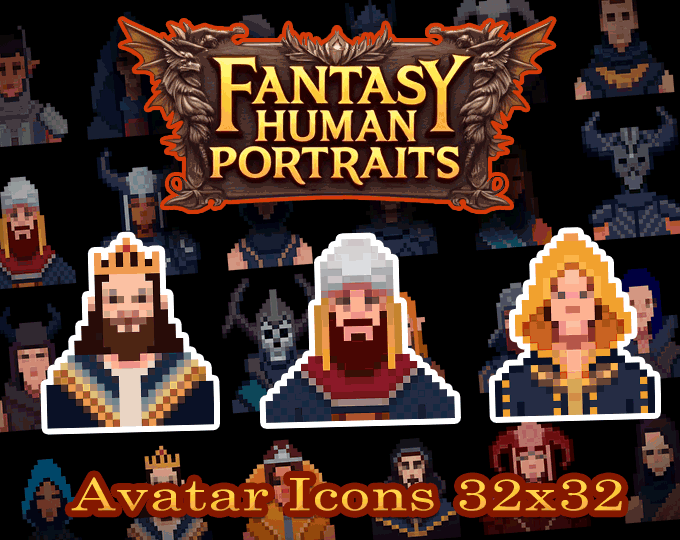 Fantasy Human Portraits 32x32 by Barely_Games