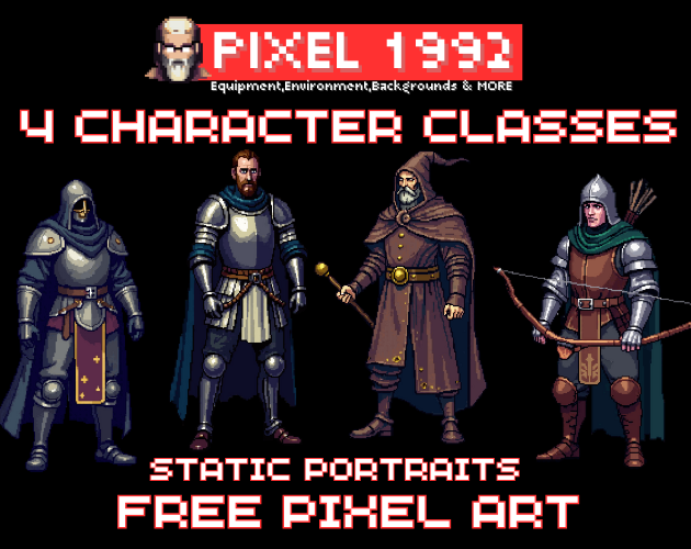 4 Character Classes Full Body Portraits - Rouge,Knight,Mage,Archer ...