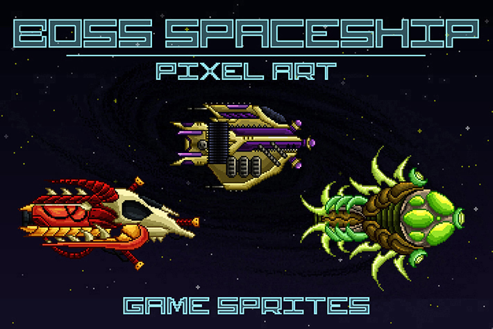 Boss Spaceship 2D Sprites Pixel Art by Free Game Assets (GUI, Sprite ...