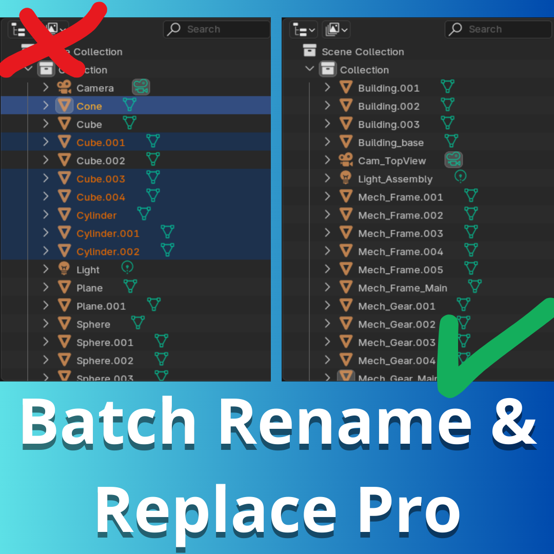 Batch Rename & Replace Pro Blender addon by Studio156