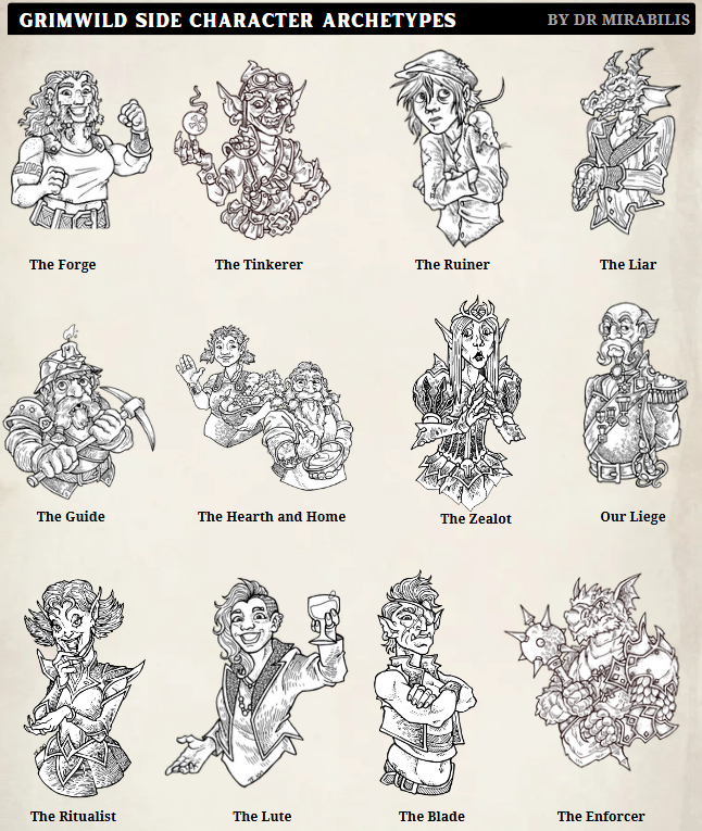 Side Character Archetypes, crafted for Grimwild by DrMirabilis