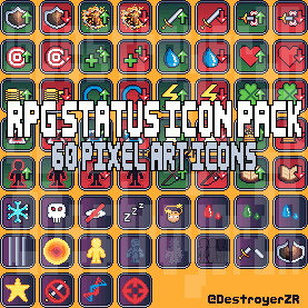 RPG Status Icon Pack - 60 Pixel Art Icons by DestroyerZR