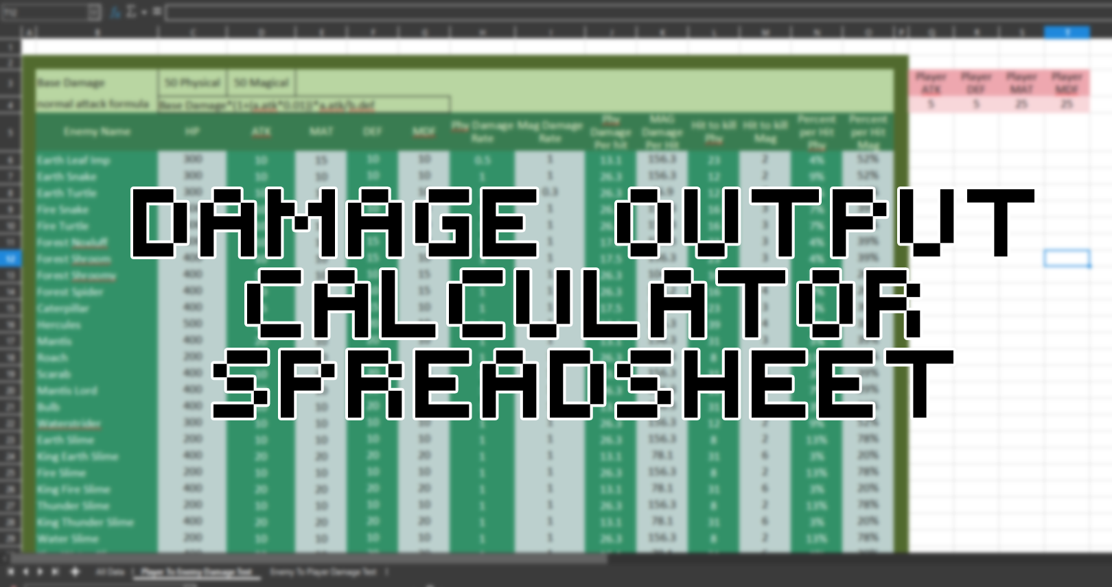 Damage Output Calculator Spreadsheet for Game Developers by Sakuya