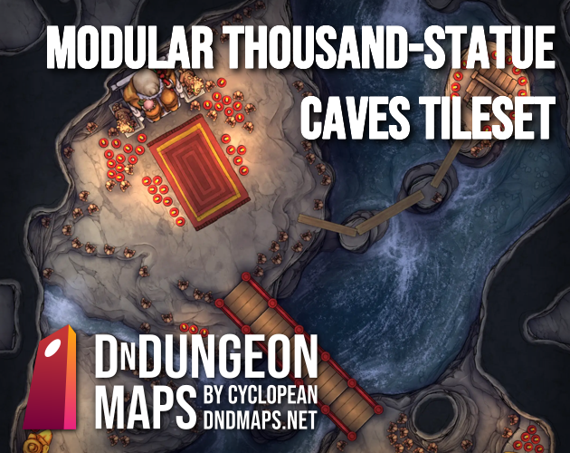 D&D Cave Tileset - Modular Thousand-Statue Caves - Battlemap Tiles by Cyclopean