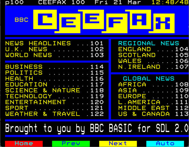 Ceefax Simulator by BBC BASIC
