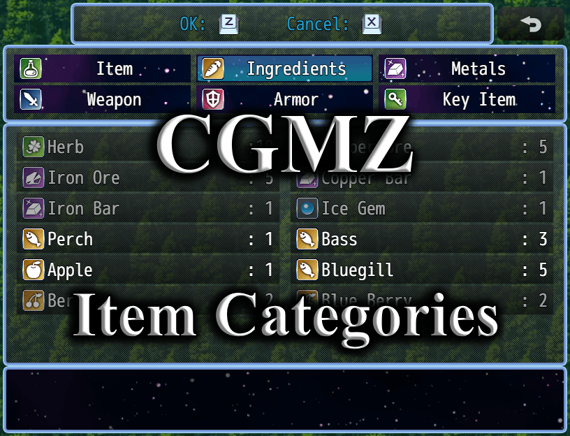 [CGMZ] Item Categories for RPG Maker MZ by Casper Gaming