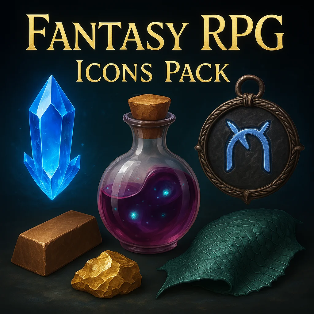 Fantasy RPG Resource Icon Pack – 64 Hand-Painted Assets by abdoredasm
