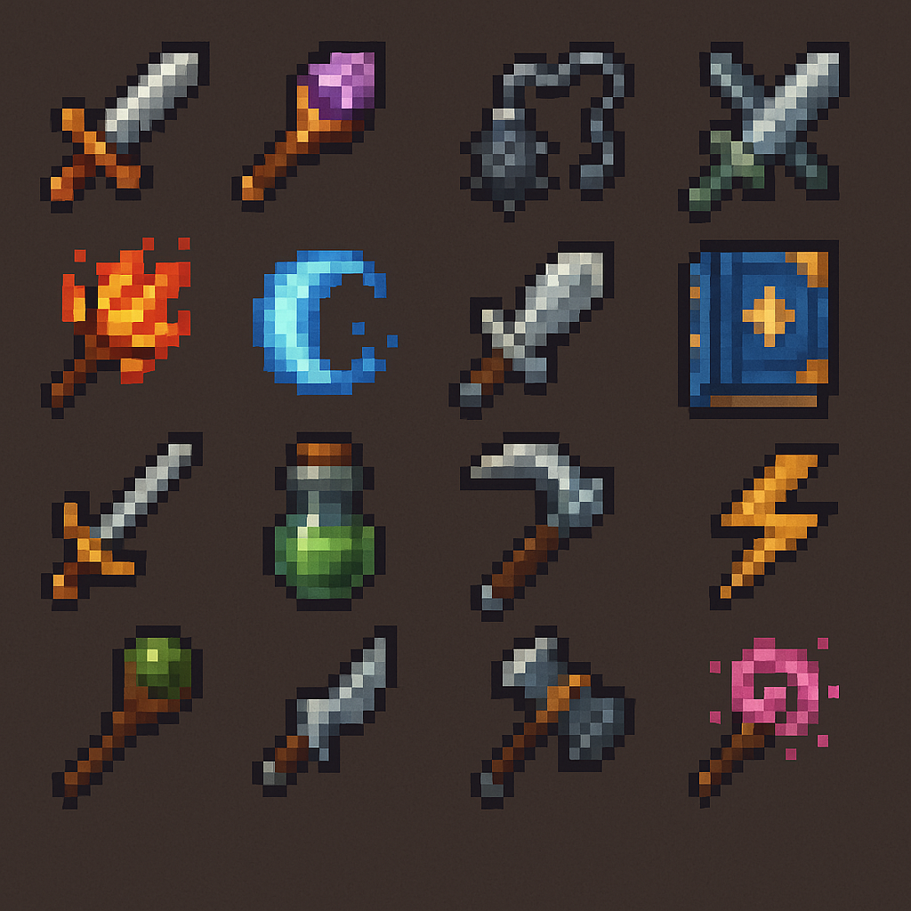 Pixel weapon icon pack by Atoms