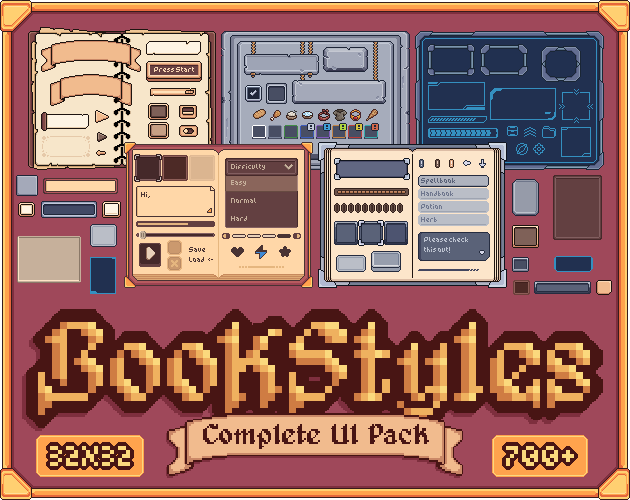 Complete UI Book Styles Pack [Aseprite, Spritesheet] by Crusenho